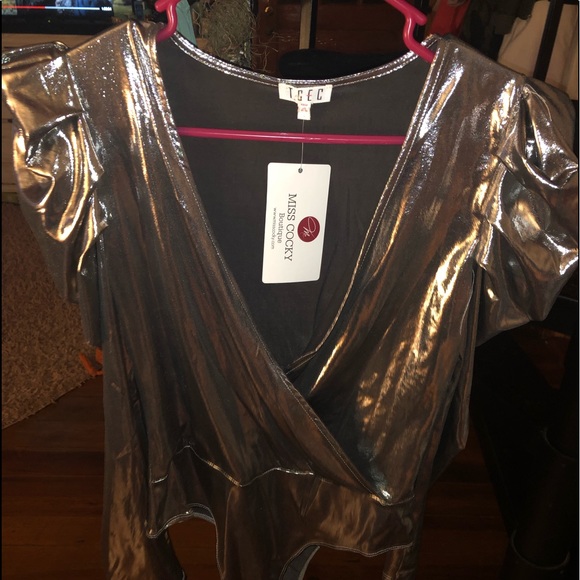 TCEC | Tops | Tcec Metallic Long Sleeve Bodysuit L Puff Sleeves | Poshmark